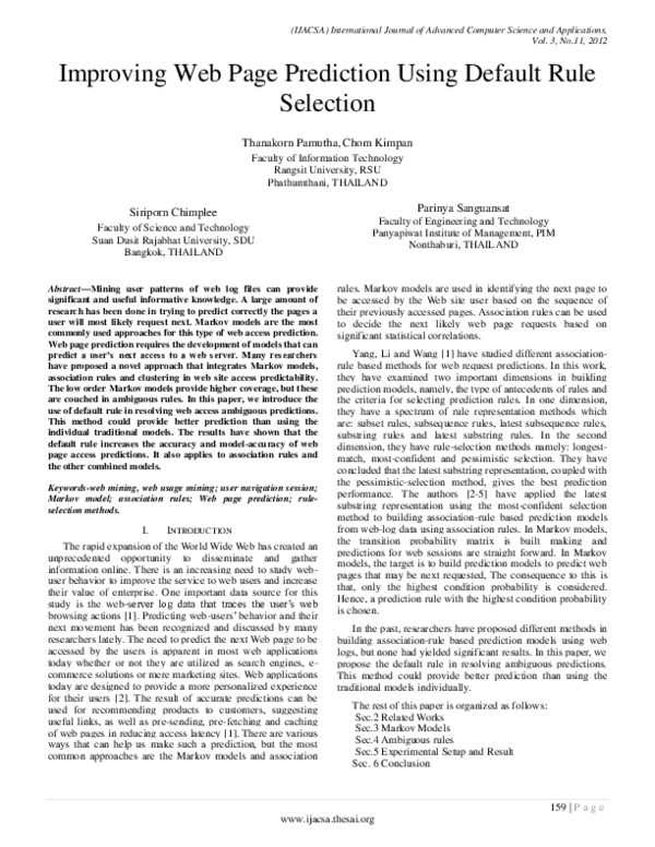 (PDF) Improving Web Page Prediction Using Default Rule Selection