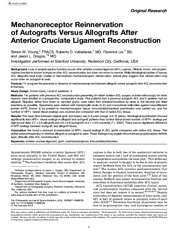 (PDF) Mechanoreceptor Reinnervation of Autografts Versus Allografts ...