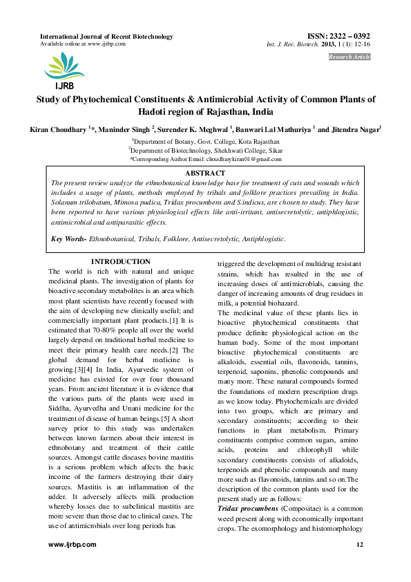 (PDF) Study of Phytochemical Constituents & Antimicrobial Activity of ...