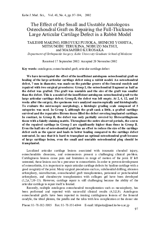 (PDF) The Effect of the Small and Unstable Autologous Osteochondral ...