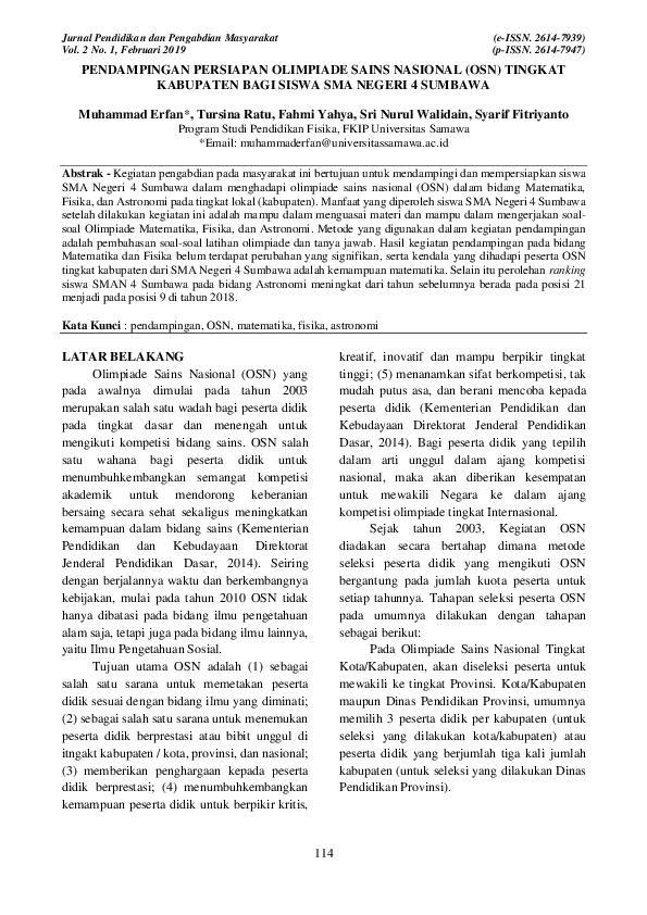 (PDF) Pendampingan Persiapan Olimpiade Sains Nasional (Osn) Tingkat ...