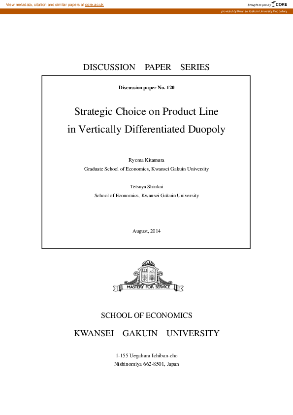 (PDF) Strategic Choice on Product Line in Vertically Differentiated Duopoly