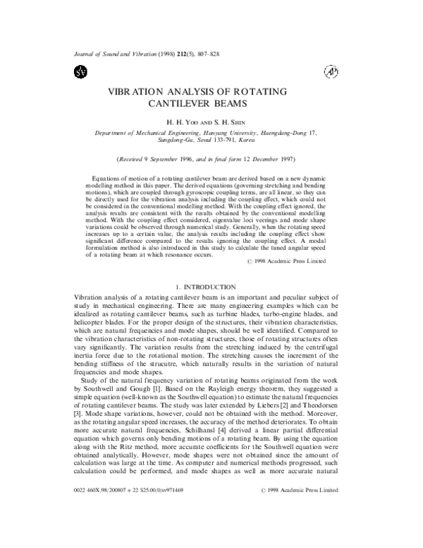 (PDF) Vibration Analysis of Rotating Cantilever Beams