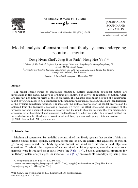 Pdf Modal Analysis Of Constrained Multibody Systems Undergoing Rotational Motion