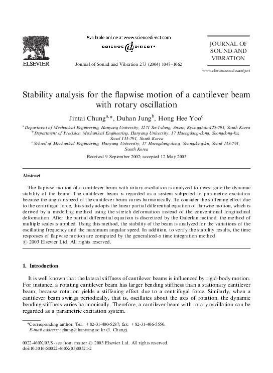 (PDF) Stability analysis for the flapwise motion of a cantilever beam ...