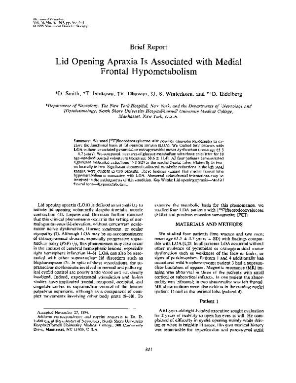 (PDF) Lid opening apraxia is associated with medial frontal hypometabolism