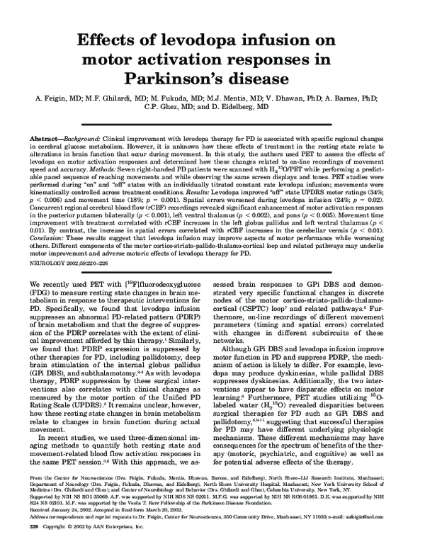 (PDF) Effects of levodopa infusion on motor activation responses in ...