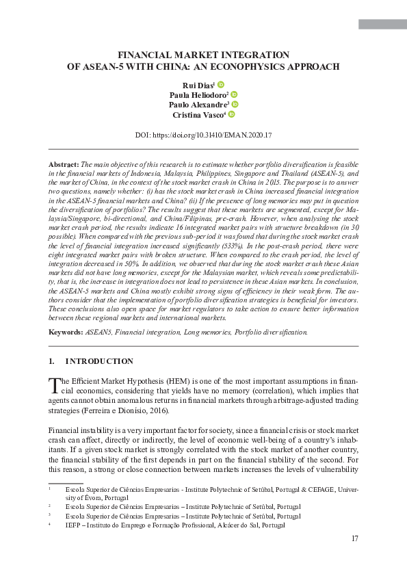 (PDF) Financial Market Integration of ASEAN-5 with China: An ...