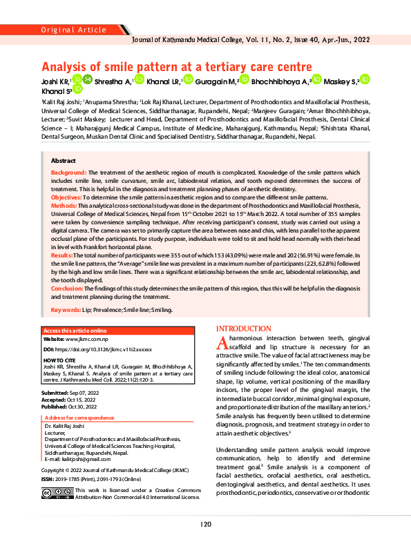 (PDF) Analysis of smile pattern at a tertiary care centre