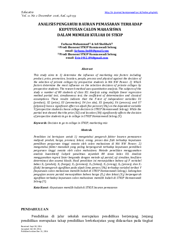 (PDF) Analisis Pengaruh Bauran Pemasaran Terhadap Keputusan Calon Mahasiswa Dalam Memilih Kuliah ...