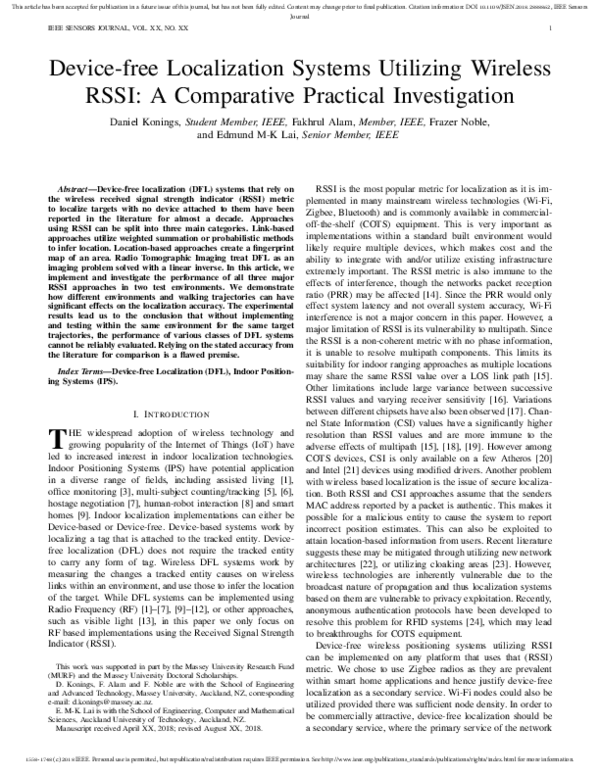(PDF) Device-Free Localization Systems Utilizing Wireless RSSI: A Comparative Practical ...