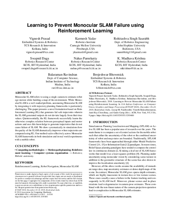 (PDF) Learning to Prevent Monocular SLAM Failure using Reinforcement Learning
