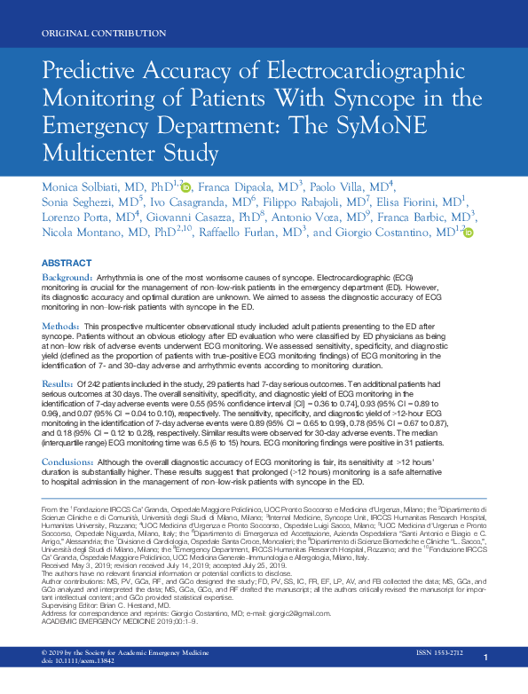 (PDF) Predictive Accuracy of Electrocardiographic Monitoring of ...