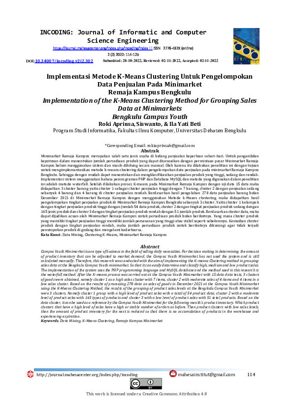 Pdf Implementasi Metode K Means Clustering Untuk Pengelompokan Data