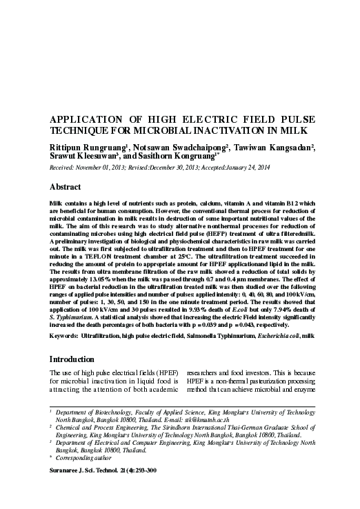 (PDF) Application of High Electric Field Pulse Technique for Microbial ...