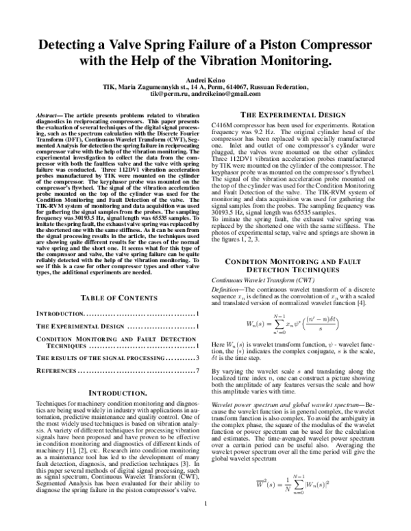 (PDF) Detecting a Valve Spring Failure of a Piston Compressor with the ...