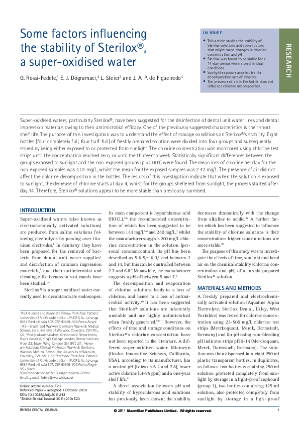 (PDF) Factors Affecting Stability of Sterilox® Super-Oxidised Water