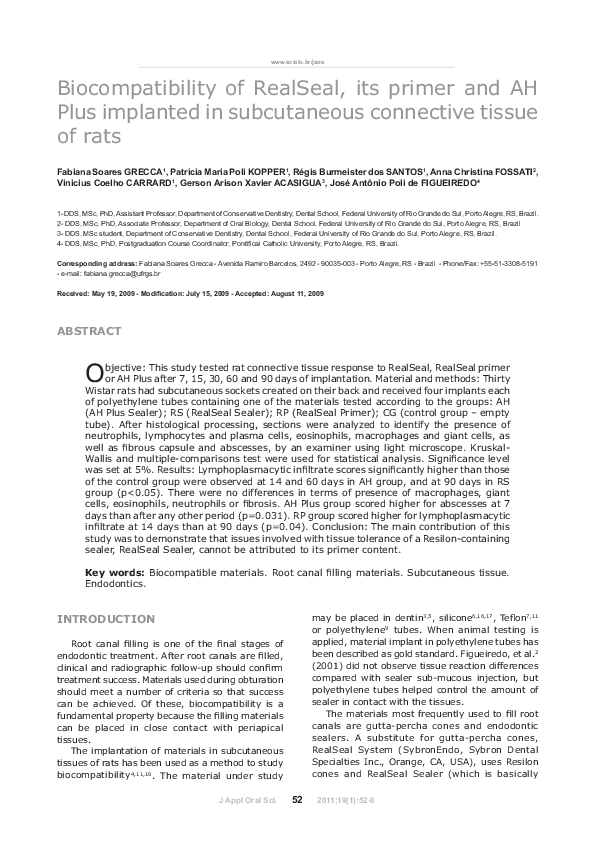 (PDF) Biocompatibility of RealSeal, its primer and AH Plus implanted in ...