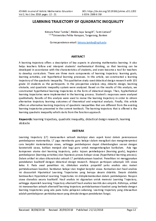(PDF) Learning Trajectory of Quadratic Inequality