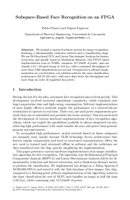 Pdf Subspace Based Face Recognition On An Fpga