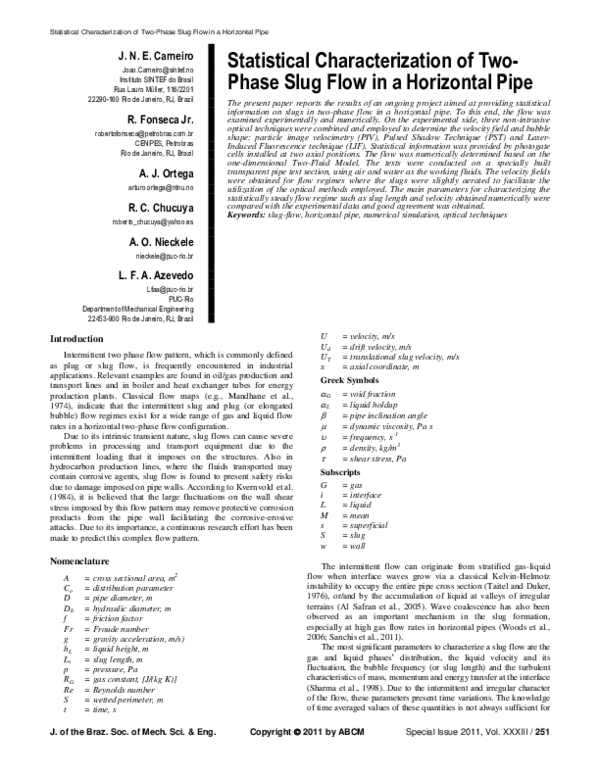 (PDF) Statistical characterization of two-phase slug flow in a horizontal pipe