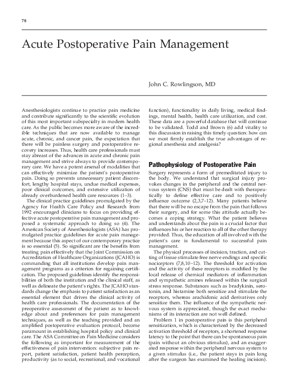 (PDF) Acute Postoperative Pain Management