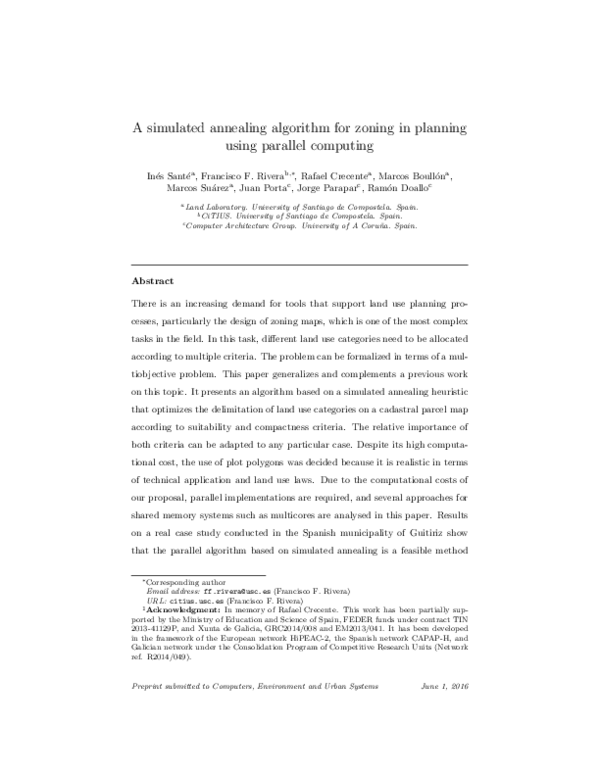 (PDF) A simulated annealing algorithm for zoning in planning using parallel computing