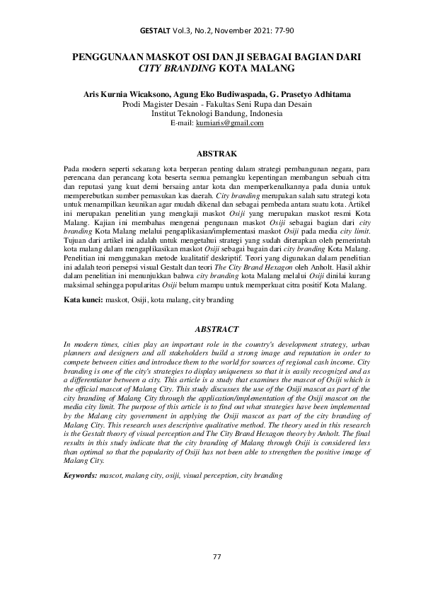 (PDF) Penggunaan Maskot Sebagai Bagian Dari City Branding Kota Malang ...