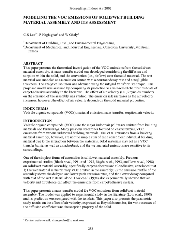 (PDF) Modeling the VOC emissions of solid/wet building material ...