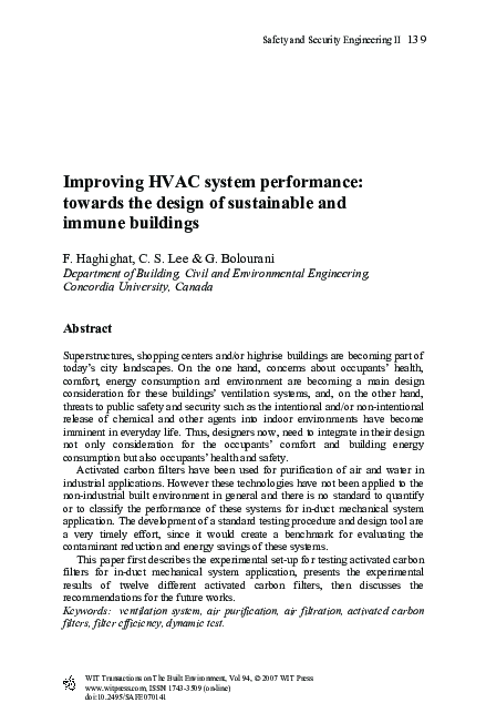 (PDF) Improving HVAC system performance: towards the design of sustainable and immune buildings