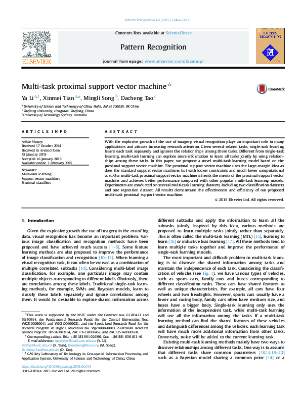(PDF) Multi-task proximal support vector machine