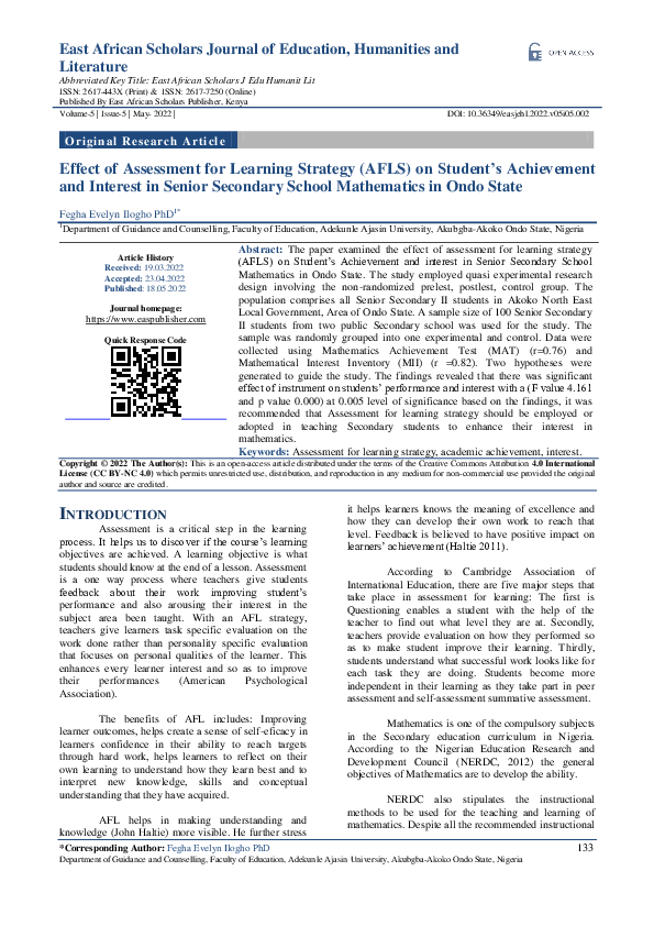 (PDF) Effect of Assessment for Learning Strategy (AFLS) on Student’s ...