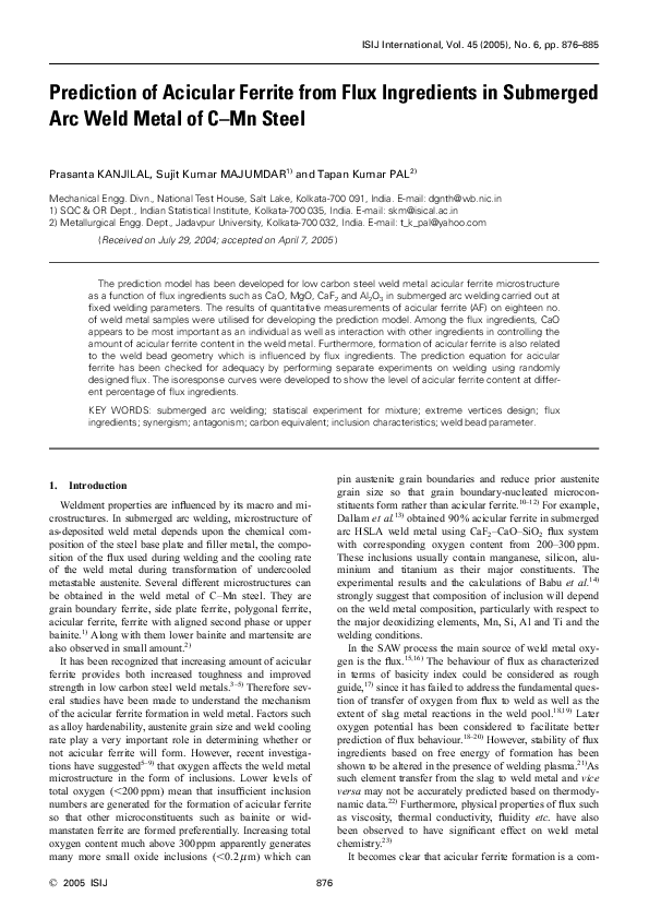 (PDF) Prediction of Acicular Ferrite from Flux Ingredients in Submerged ...