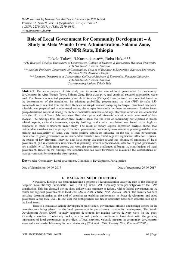 (PDF) Role of Local Government for Community Development – A Study in ...
