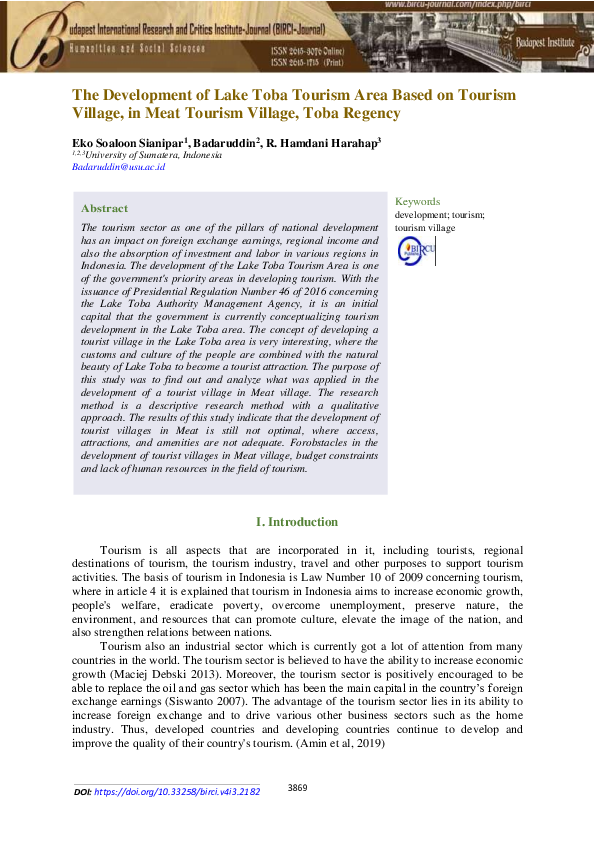 (PDF) The Development of Lake Toba Tourism Area Based on Tourism ...