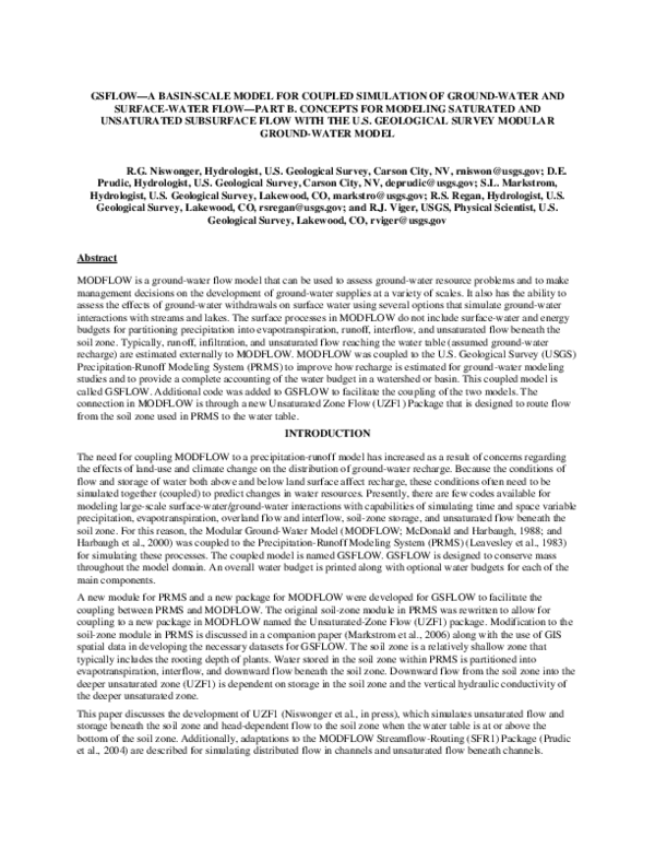 (PDF) Gsflow a Basin-Scale Model for Coupled Simulation of Ground-Water and Surface-Water Flow ...