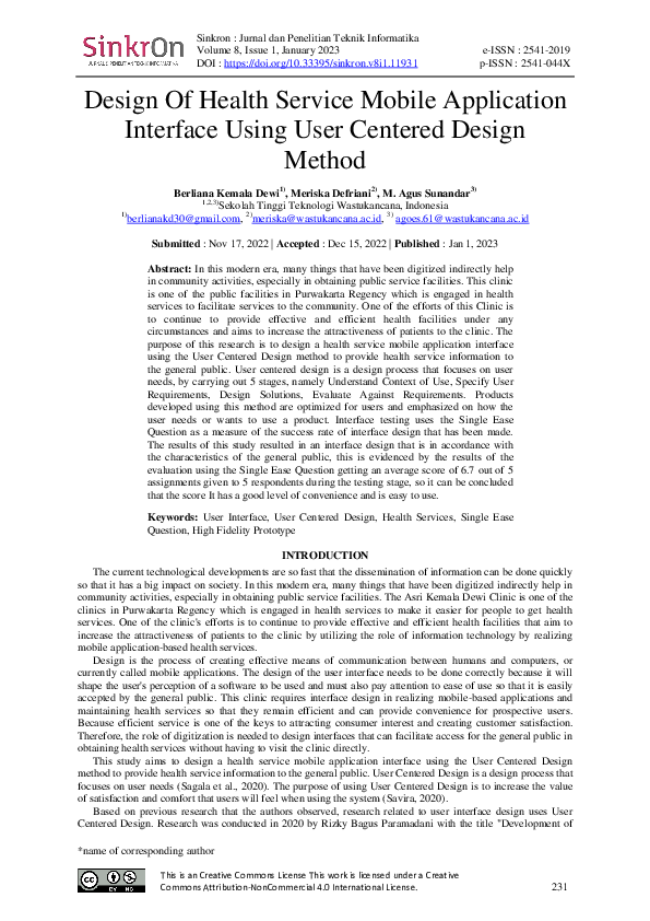 (PDF) Design Of Health Service Mobile Application Interface Using User Centered Design Method