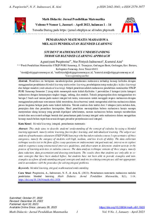 (PDF) Student mathematics understanding through blended learning approach