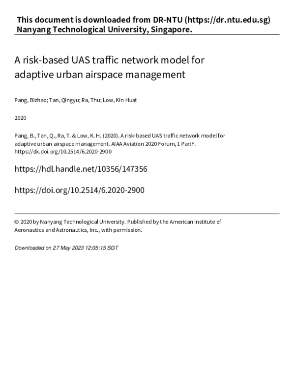 (PDF) A Risk-based UAS Traffic Network Model for Adaptive Urban ...