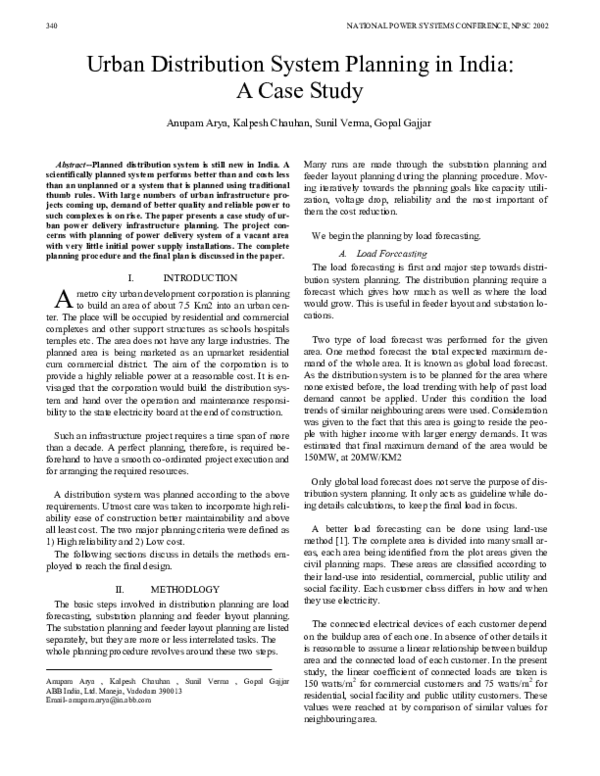 (PDF) Urban Distribution System Planning in India : A Case Study