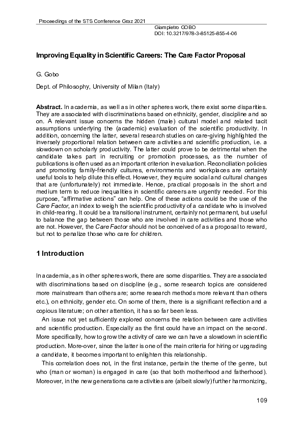 (PDF) Improving equality in scientific careers : The Care Factor proposal