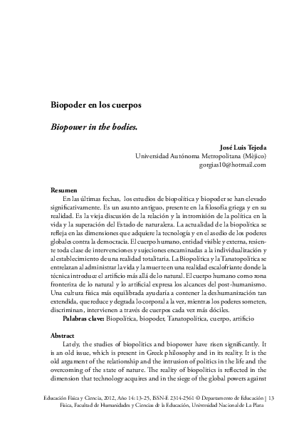 (PDF) Biopoder en los cuerpos