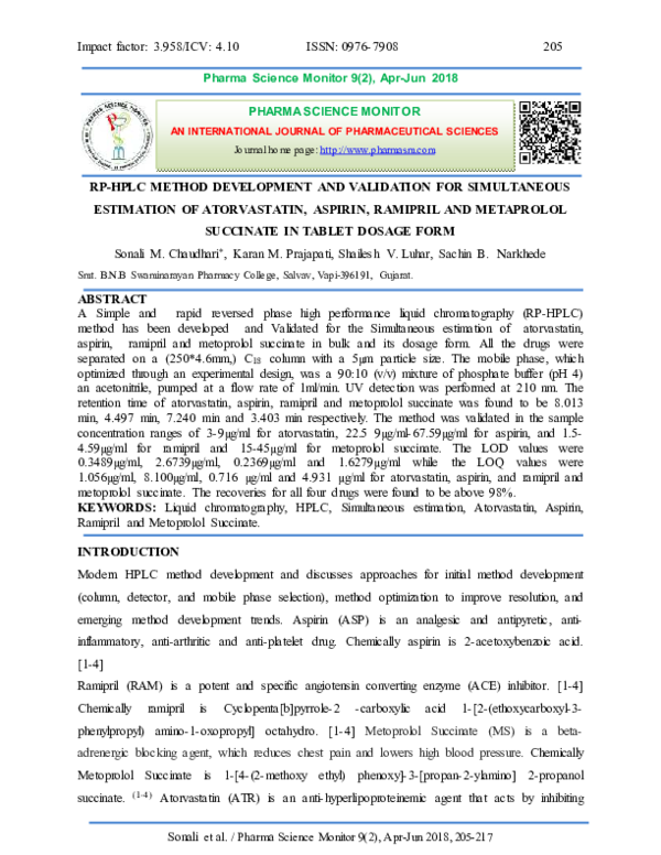 Pdf Rp Hplc Method Development And Validation For Simultaneous Estimation Of Atorvastatin