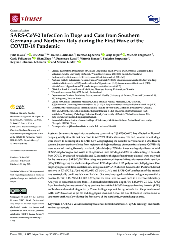 (PDF) SARS-CoV-2 Infection in Dogs and Cats from Southern Germany and ...