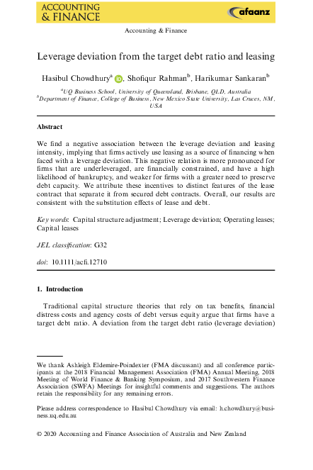 (PDF) Leverage deviation from the target debt ratio and leasing