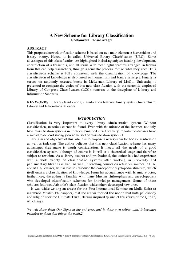 (PDF) A New Scheme for Library Classification