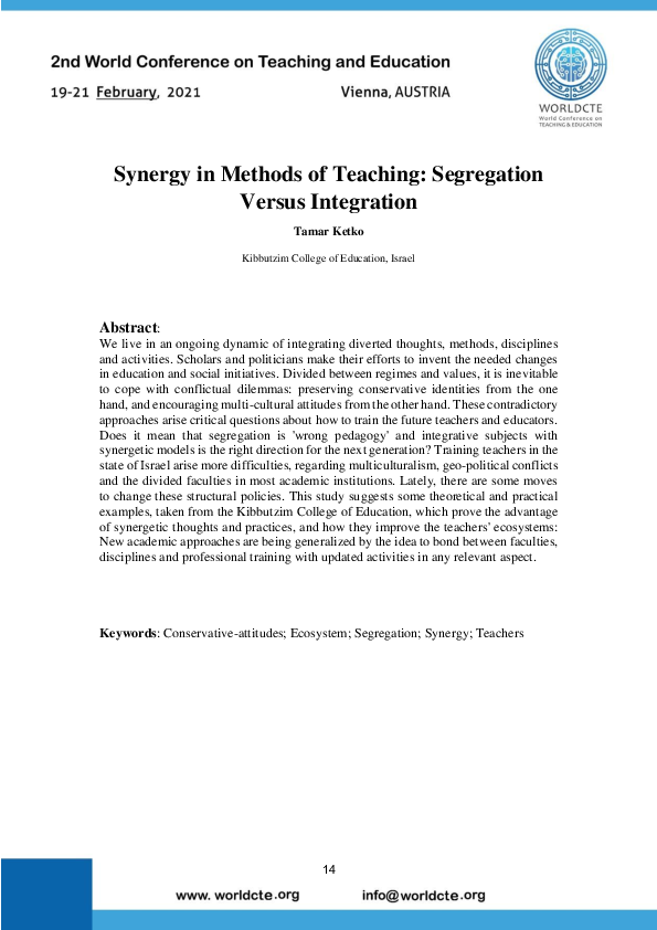 (PDF) Synergy in Methods of Teaching: Segregation Versus Integration