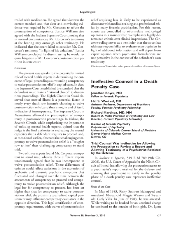 (PDF) Ineffective Counsel in a Death Penalty Case