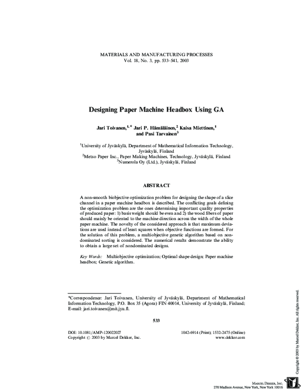 (PDF) Designing Paper Machine Headbox Using GA