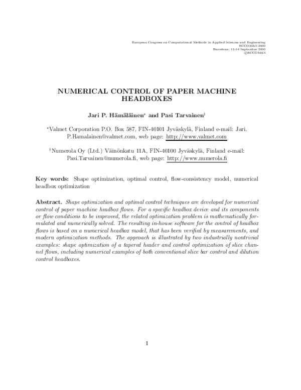 (PDF) Numerical control of paper machine headboxes